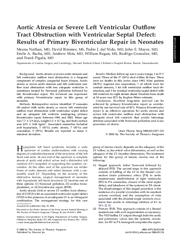 (PDF) Aortic Atresia or Severe Left Ventricular Outflow Tract ...