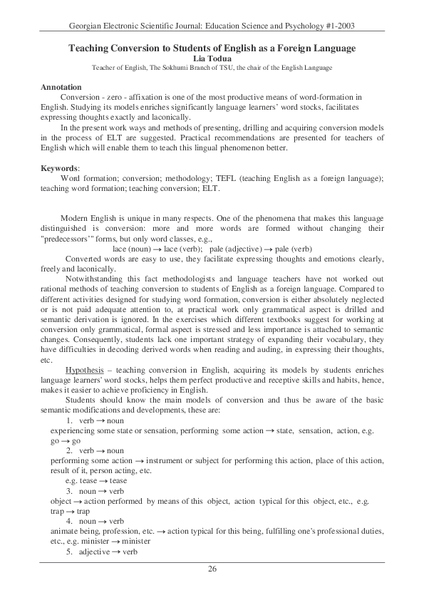 (PDF) Teaching Conversion to Students of English as a Foreign Language