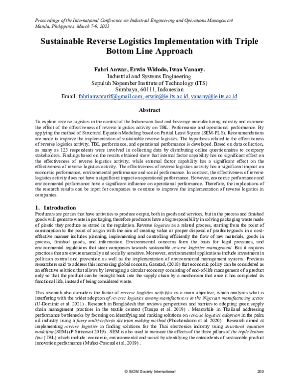 (PDF) Sustainable Reverse Logistics Implementation with Triple Bottom ...