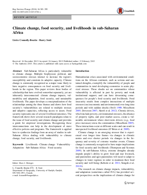(PDF) Climate change, food security, and livelihoods in sub-Saharan Africa