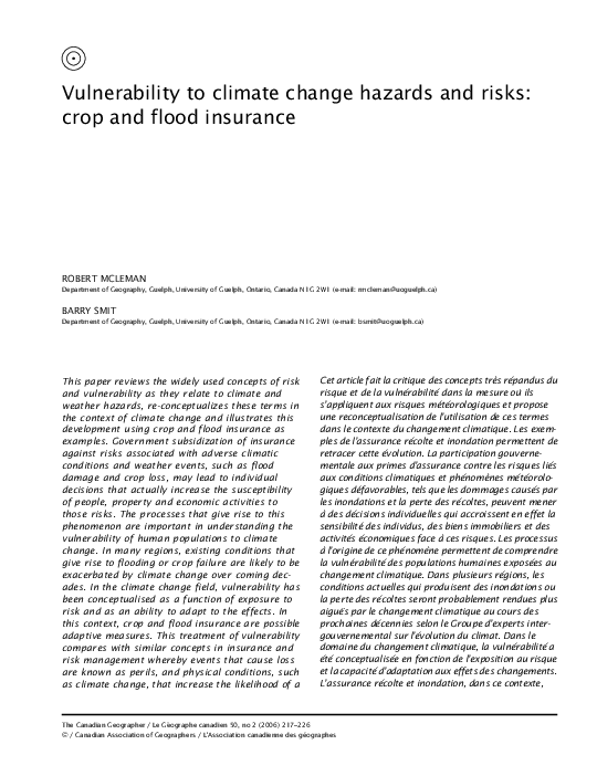 (PDF) Vulnerability to climate change hazards and risks: crop and flood ...
