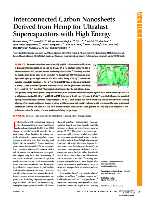 (PDF) Interconnected Carbon Nanosheets Derived from Hemp for Ultrafast ...