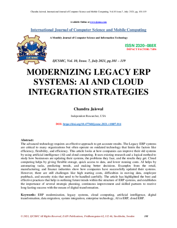 (PDF) MODERNIZING LEGACY ERP SYSTEMS: AI AND CLOUD INTEGRATION STRATEGIES