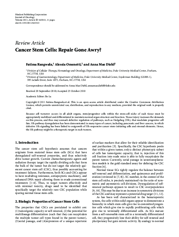 (PDF) Cancer Stem Cells: Repair Gone Awry?