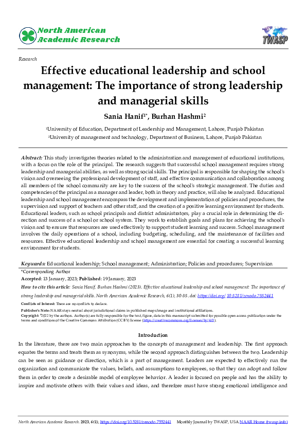 (PDF) The importance of strong leadership and managerial skills