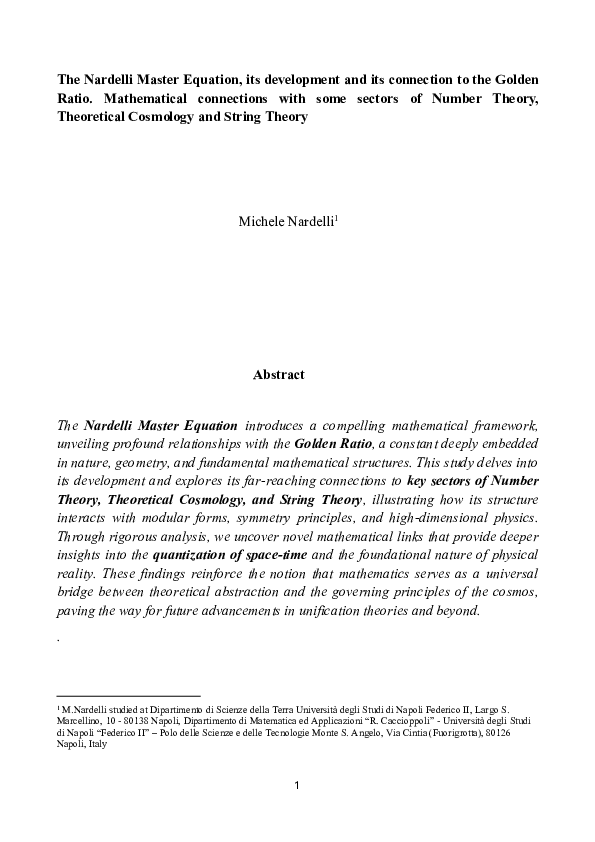 (PDF) The Nardelli Master Equation, its development and its connection ...