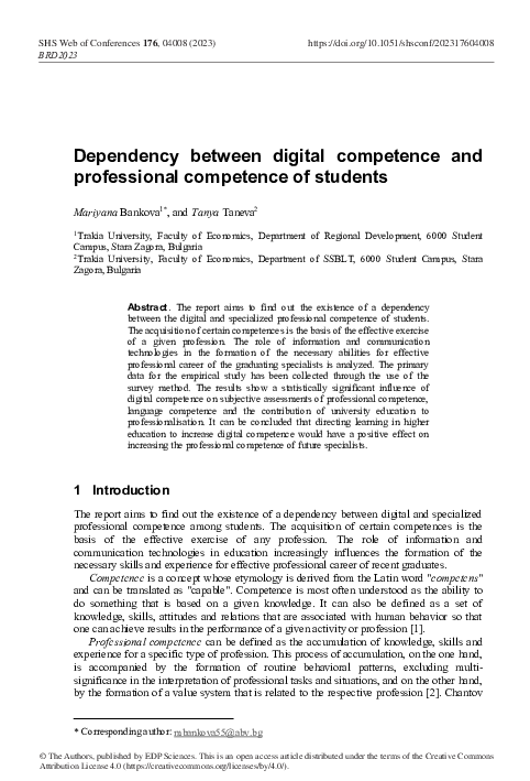 (PDF) Dependency between digital competence and professional competence ...