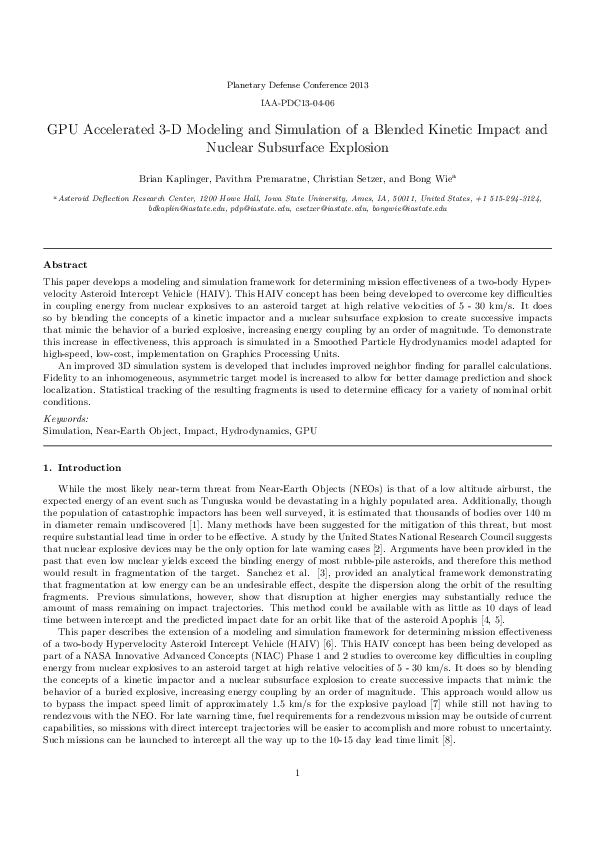 (PDF) GPU Accelerated 3D Modeling and Simulation of a Blended Kinetic Impact and Nuclear ...