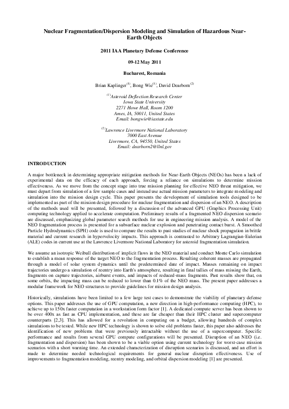 (PDF) Nuclear fragmentation/dispersion modeling and simulation of ...