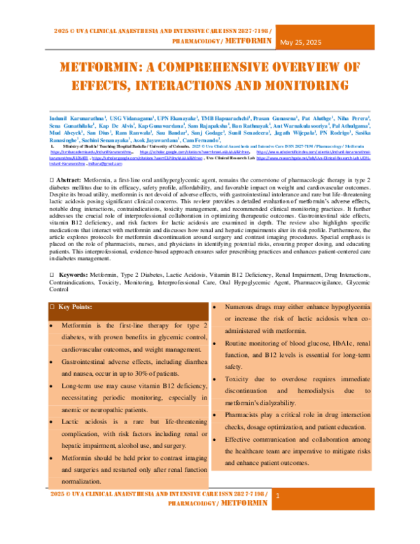 (PDF) Metformin: A Comprehensive Overview of Effects, Interactions and ...