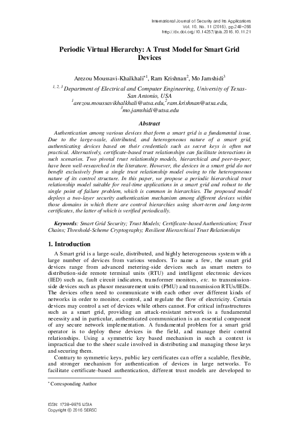 (PDF) Periodic Virtual Hierarchy: A Trust Model for Smart Grid Devices