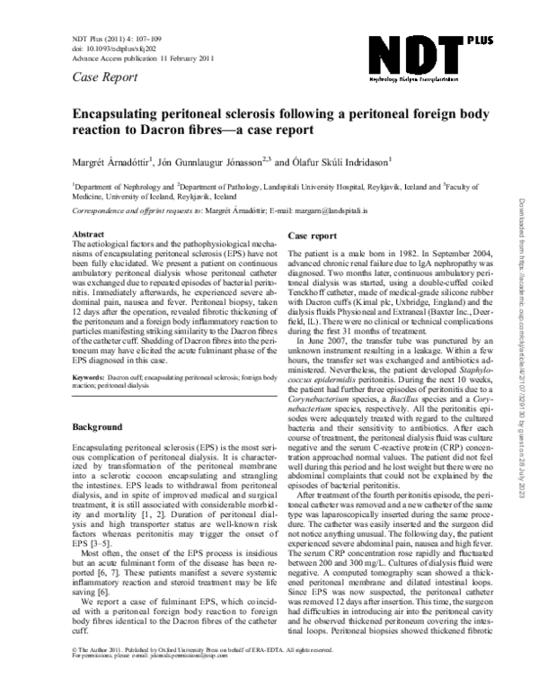 (PDF) Encapsulating peritoneal sclerosis following a peritoneal foreign ...