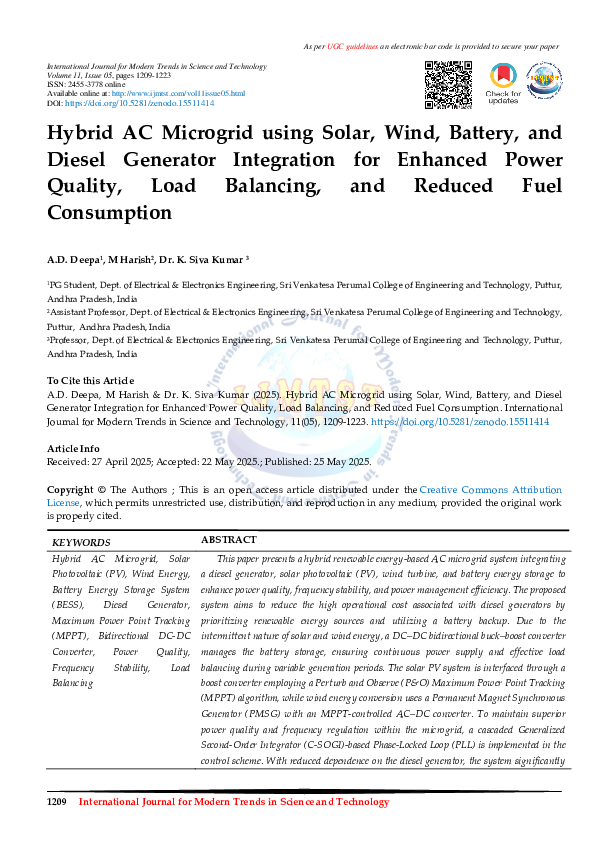 (PDF) Hybrid AC Microgrid using Solar, Wind, Battery, and Diesel Generator Integration for ...