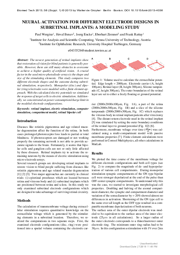 (PDF) Neural Activation for Different Electrode Designs in Subretinal ...