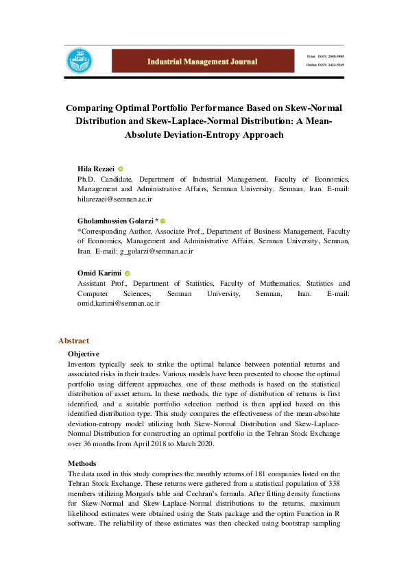 (PDF) Comparing Optimal Portfolio Performance Based on Skew-Normal Distribution and Skew-Laplace ...