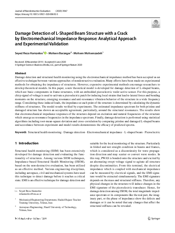(PDF) Damage Detection of L-Shaped Beam Structure with a Crack by ...