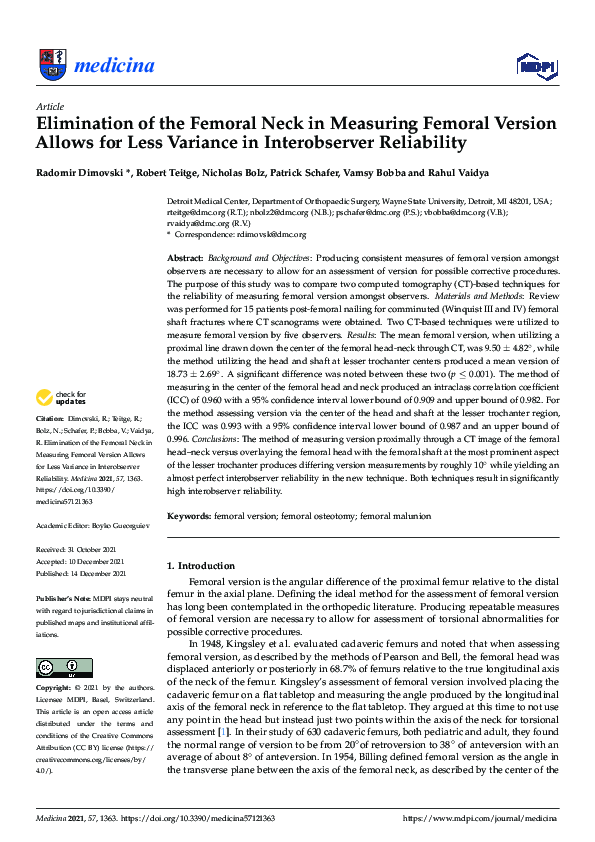 (PDF) Elimination of the Femoral Neck in Measuring Femoral Version ...