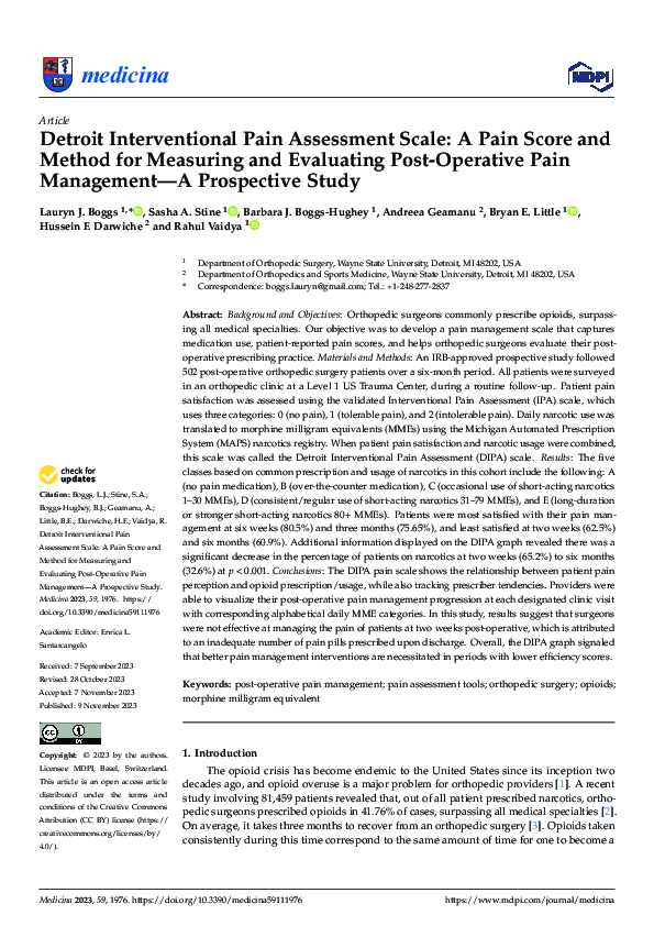 (PDF) Detroit Interventional Pain Assessment Scale: A Pain Score and ...