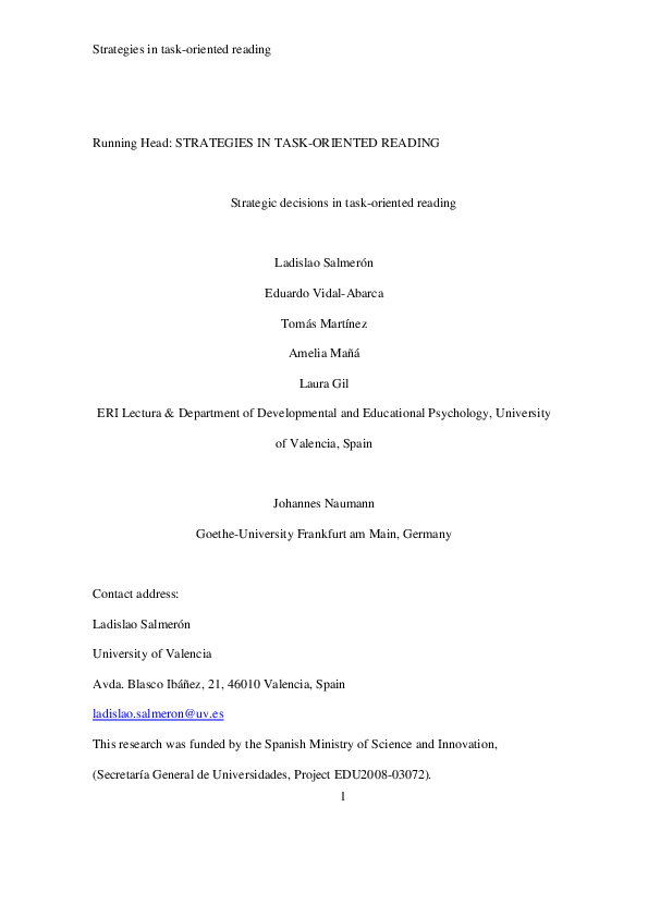 (PDF) Strategies in task-oriented reading 1 Running Head : STRATEGIES ...