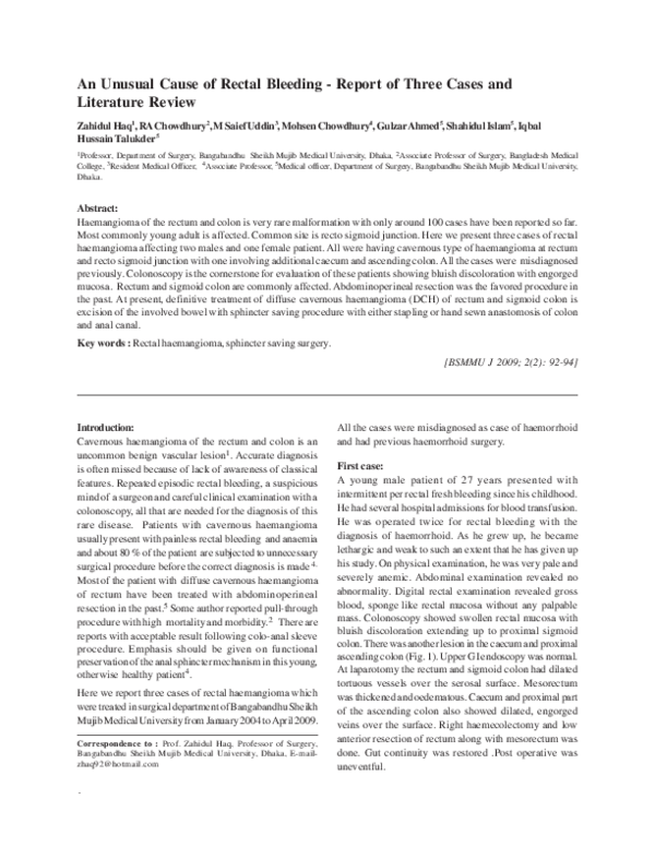 (PDF) An Unusual Cause of Rectal Bleeding - Report of Three Cases and ...