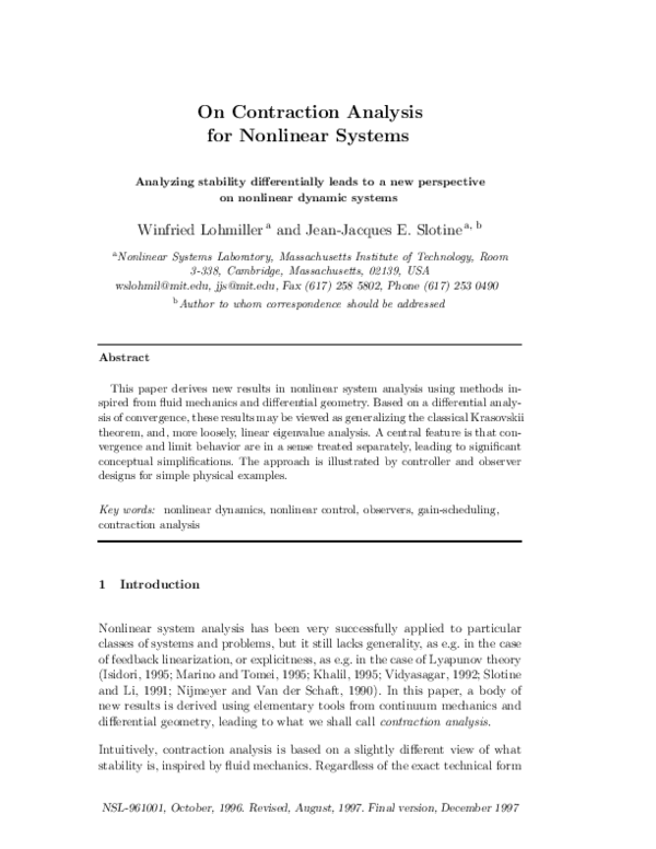 (PDF) Contraction analysis of nonlinear systems