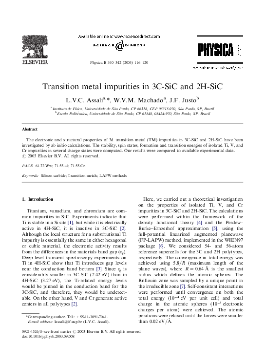 (PDF) Transition metal impurities in 3C-SiC and 2H-SiC