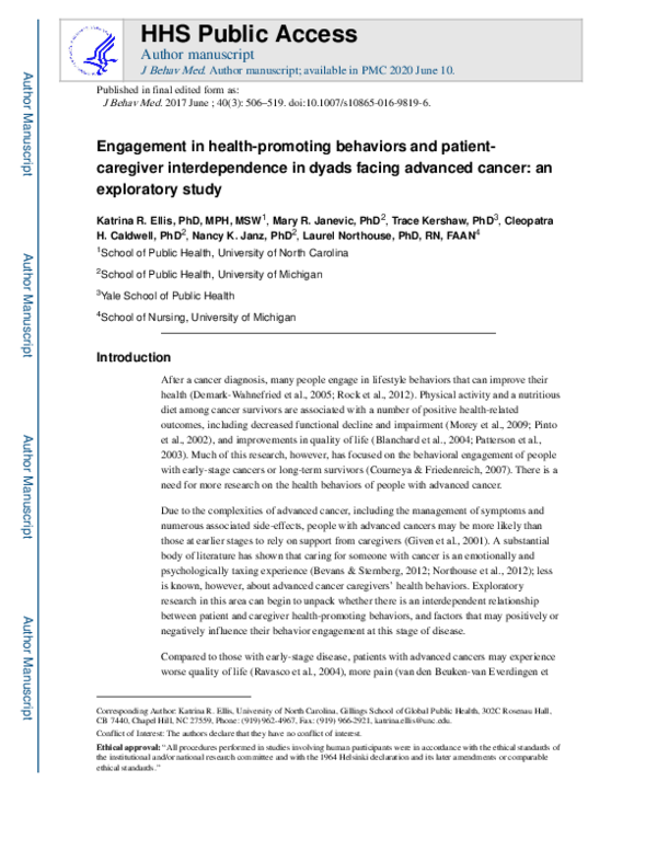 (PDF) Engagement in health-promoting behaviors and patient–caregiver ...