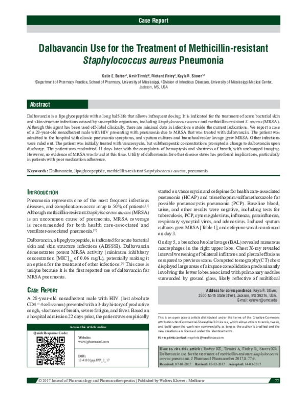 (PDF) Dalbavancin use for the treatment of methicillin-resistant ...