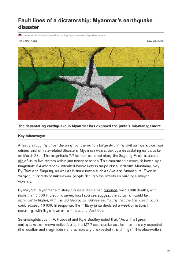 (PDF) Fault lines of a dictatorship: Myanmar's earthquake disaster