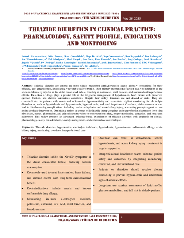 (PDF) Thiazide Diuretics in Clinical Practice Pharmacology, Safety ...