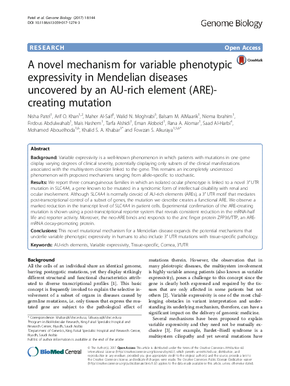 (PDF) A novel mechanism for variable phenotypic expressivity in ...