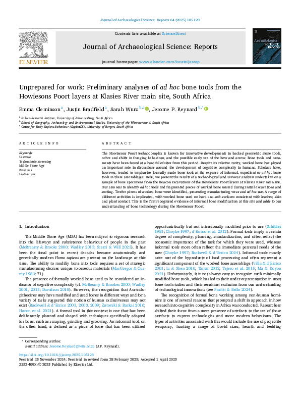 (PDF) Unprepared for work: Preliminary analyses of ad hoc bone tools ...