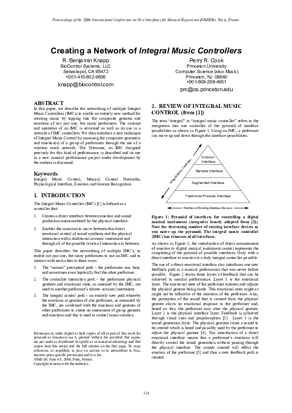 (PDF) Creating a network of Integral Music Controllers