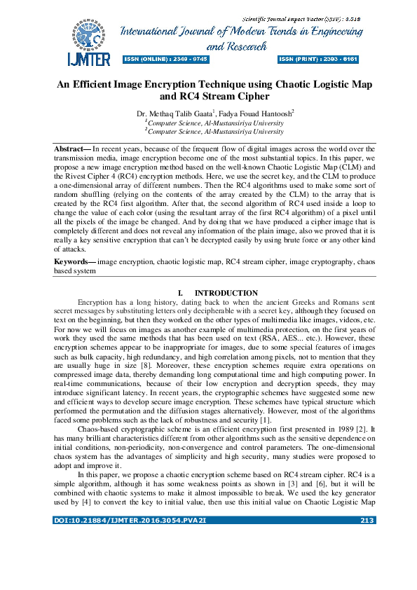 (PDF) An Efficient Image Encryption Technique using Chaotic Logistic ...
