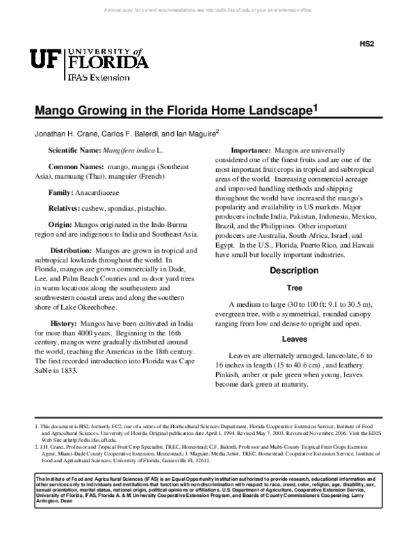(PDF) Mango Growing in the Florida Home Landscape
