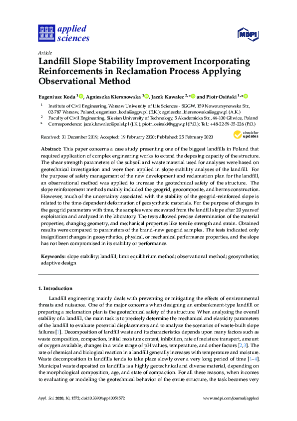 (PDF) Landfill Slope Stability Improvement Incorporating Reinforcements ...