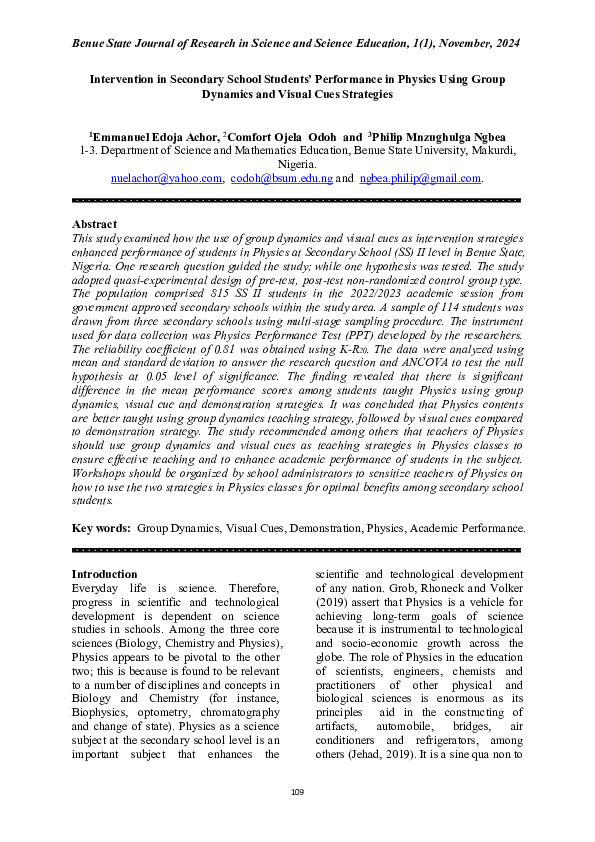 (PDF) Intervention in Secondary School Students' Performance in Physics ...