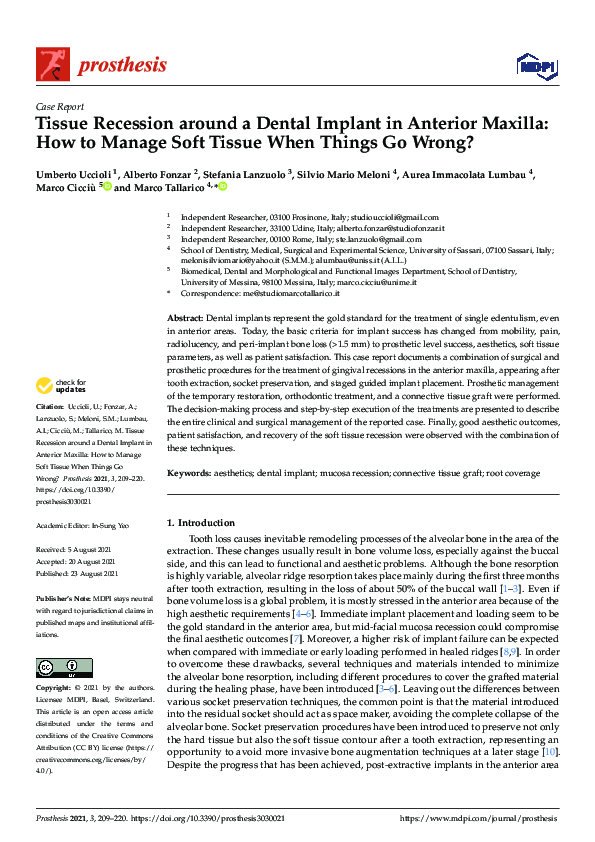 (PDF) Tissue Recession around a Dental Implant in Anterior Maxilla: How ...