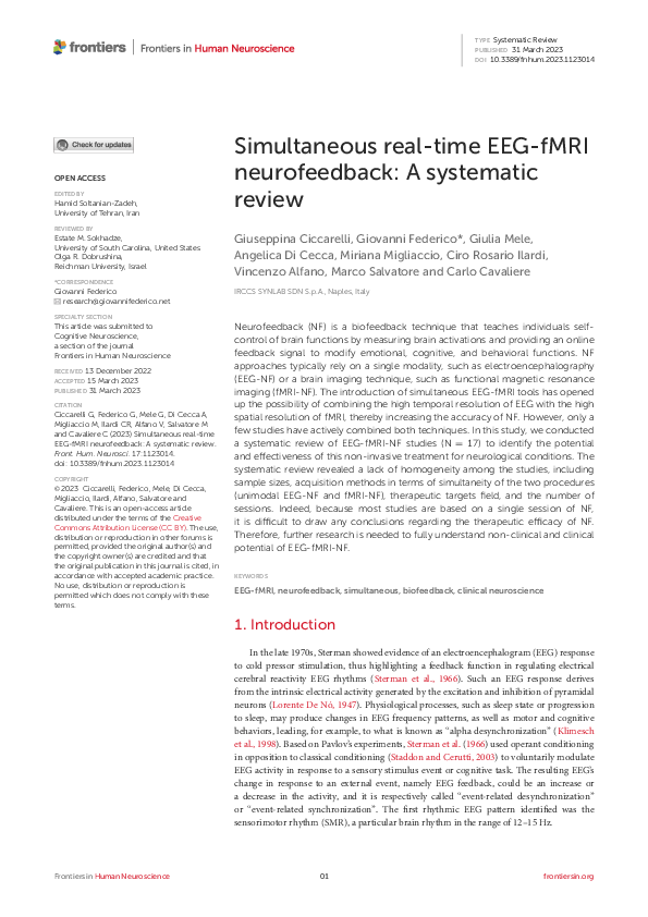 (PDF) Simultaneous real-time EEG-fMRI neurofeedback: A systematic review