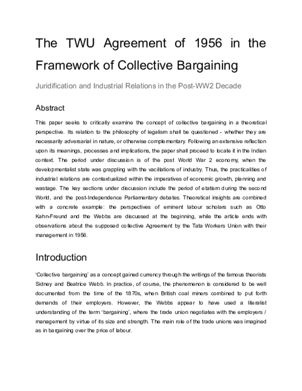 (PDF) The TWU Agreement of 1956 in the Framework of Collective ...
