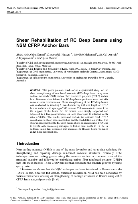 (PDF) Shear Rehabilitation of RC Deep Beams using NSM CFRP Anchor Bars