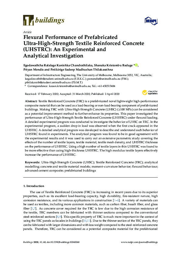 (PDF) Flexural Performance of Prefabricated Ultra-High-Strength Textile ...
