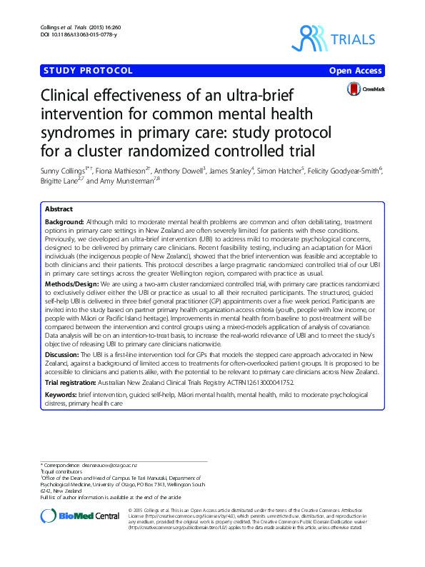 (PDF) The clinical effectiveness of an ultra-brief intervention for common mental health ...