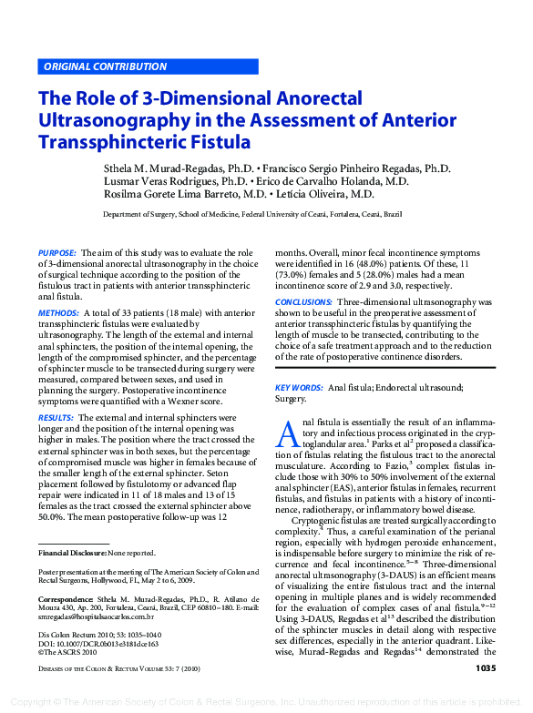 (PDF) The Role of 3-Dimensional Anorectal Ultrasonography in the ...
