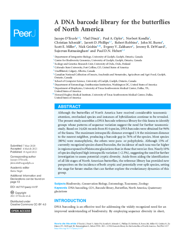 (PDF) A DNA barcode library for the butterflies of North America