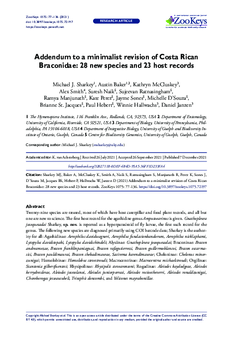 (PDF) Addendum to a minimalist revision of Costa Rican Braconidae: 28 ...