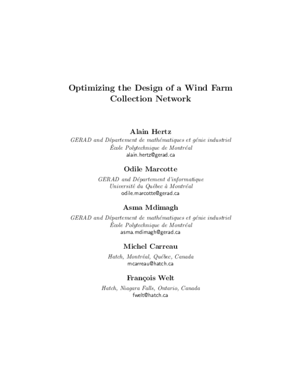 (PDF) Optimizing the Design of a Wind Farm Collection Network