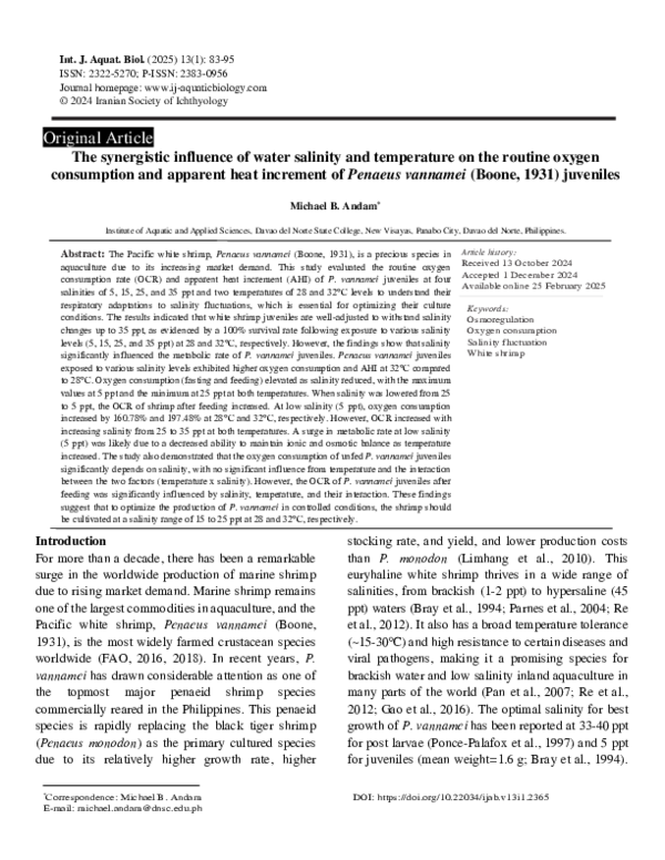 (PDF) The synergistic influence of water salinity and temperature on ...