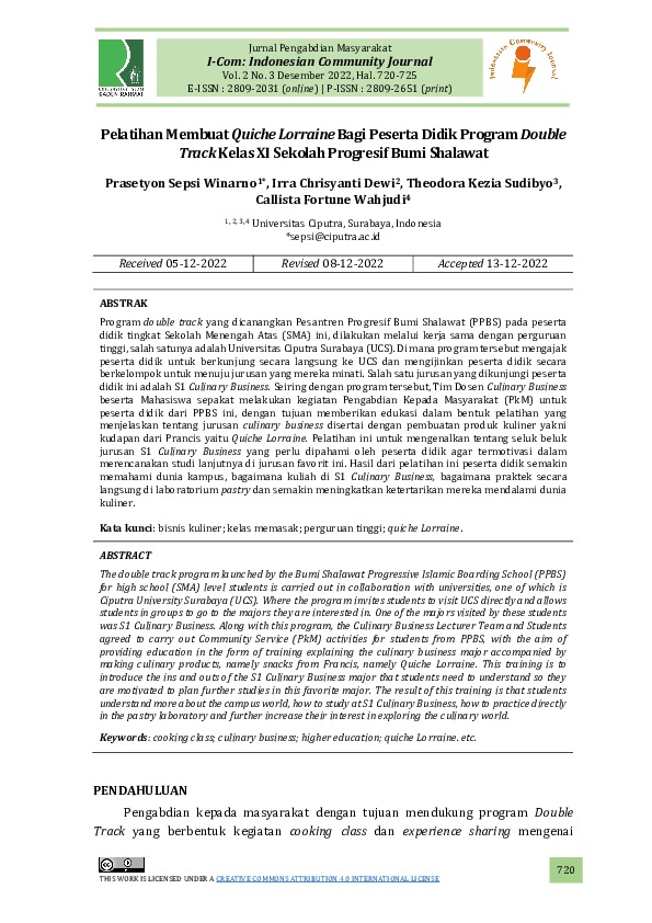 (PDF) Pelatihan Membuat Quiche Lorraine Bagi Peserta Didik Program Double Track Kelas XI Sekolah ...