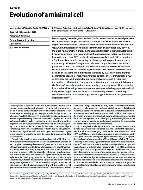 (PDF) Evolution of a minimal cell